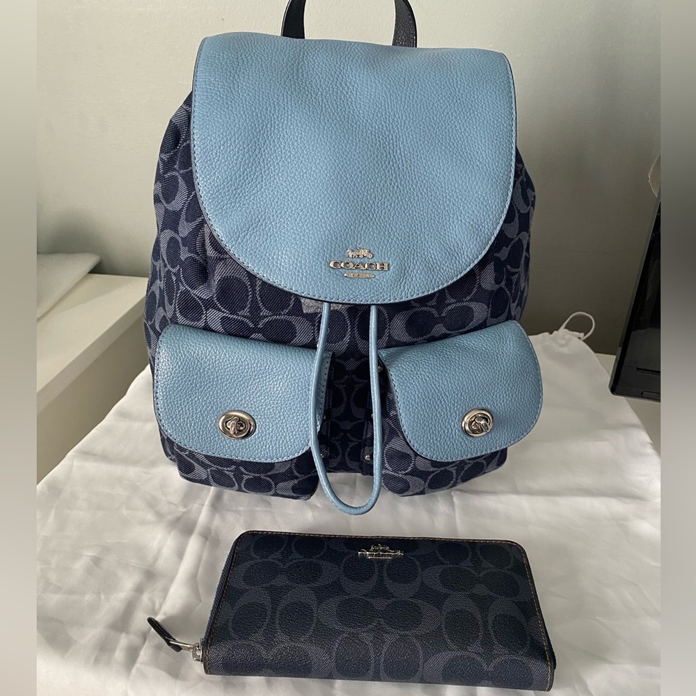 Coach Billie Backpack In Signature Denim And Wallet. - Gem